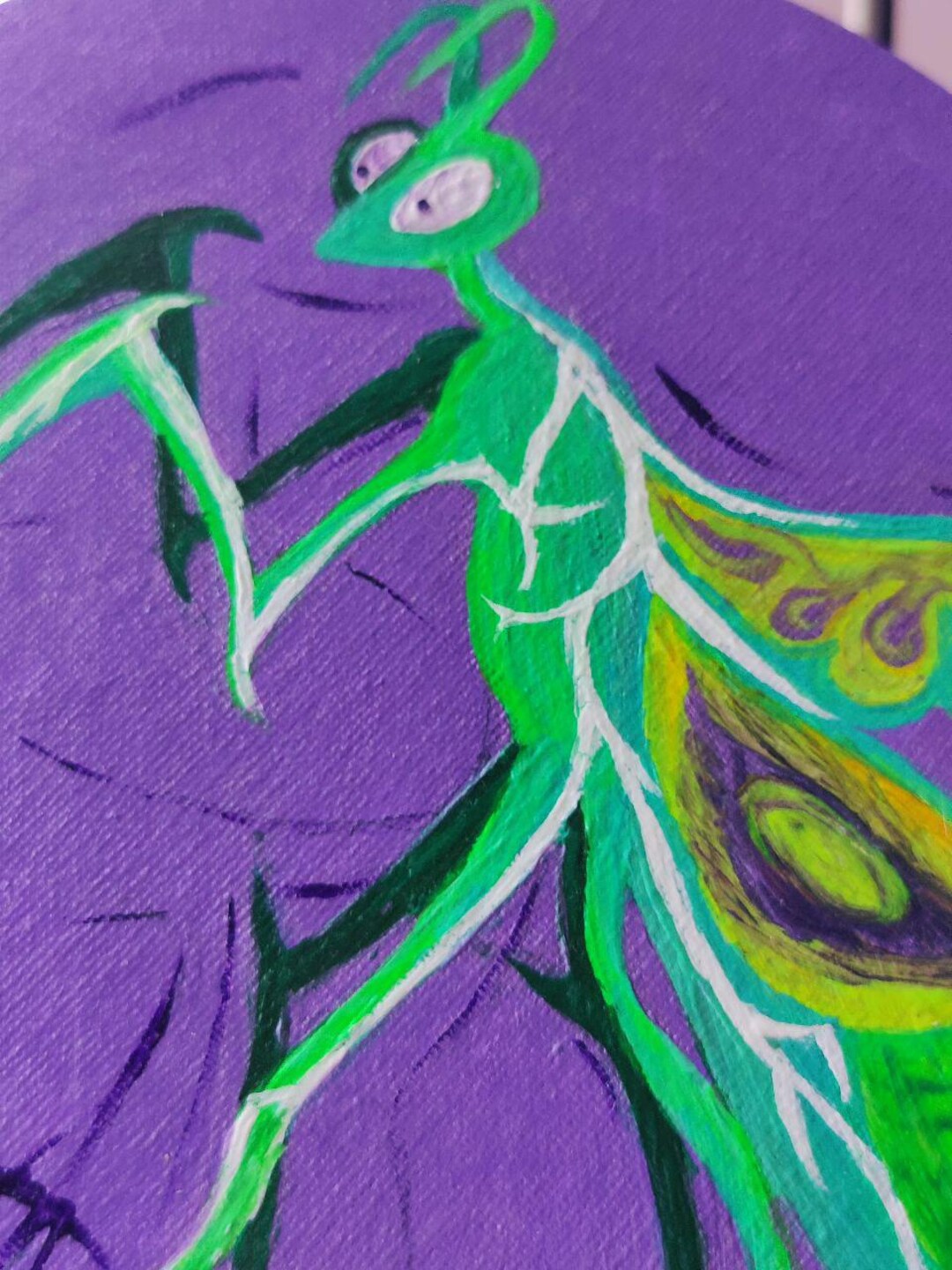 Neon Green Praying Mantis Painting: Abstract Acrylic Art - Etsy