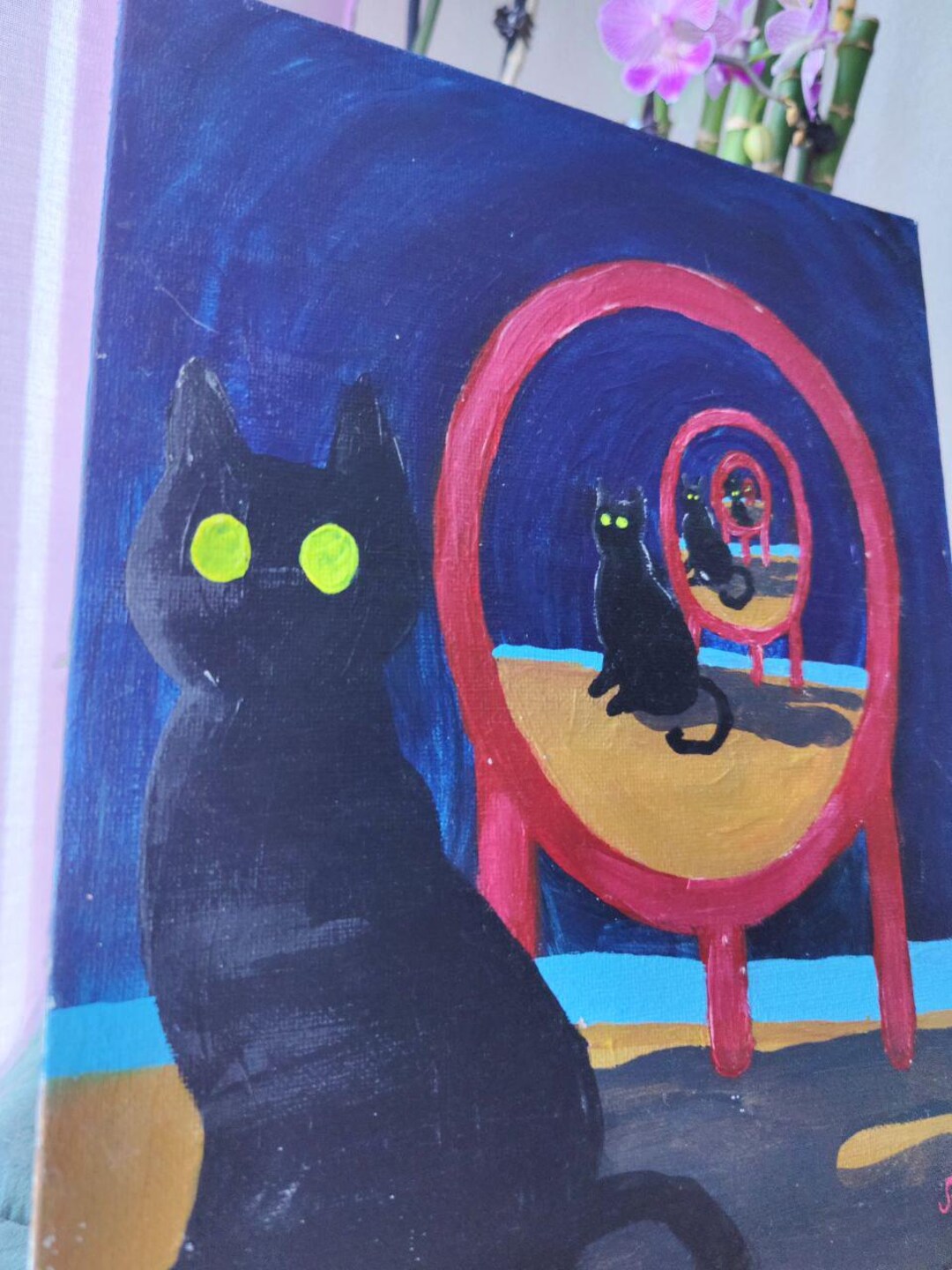 Black Cat Acrylic Painting: Optical Illusion Art - Etsy