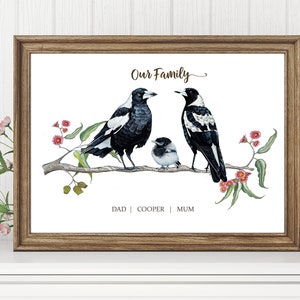 Personalised MAGPIE Family Print Custom Gift Australian Animal ...