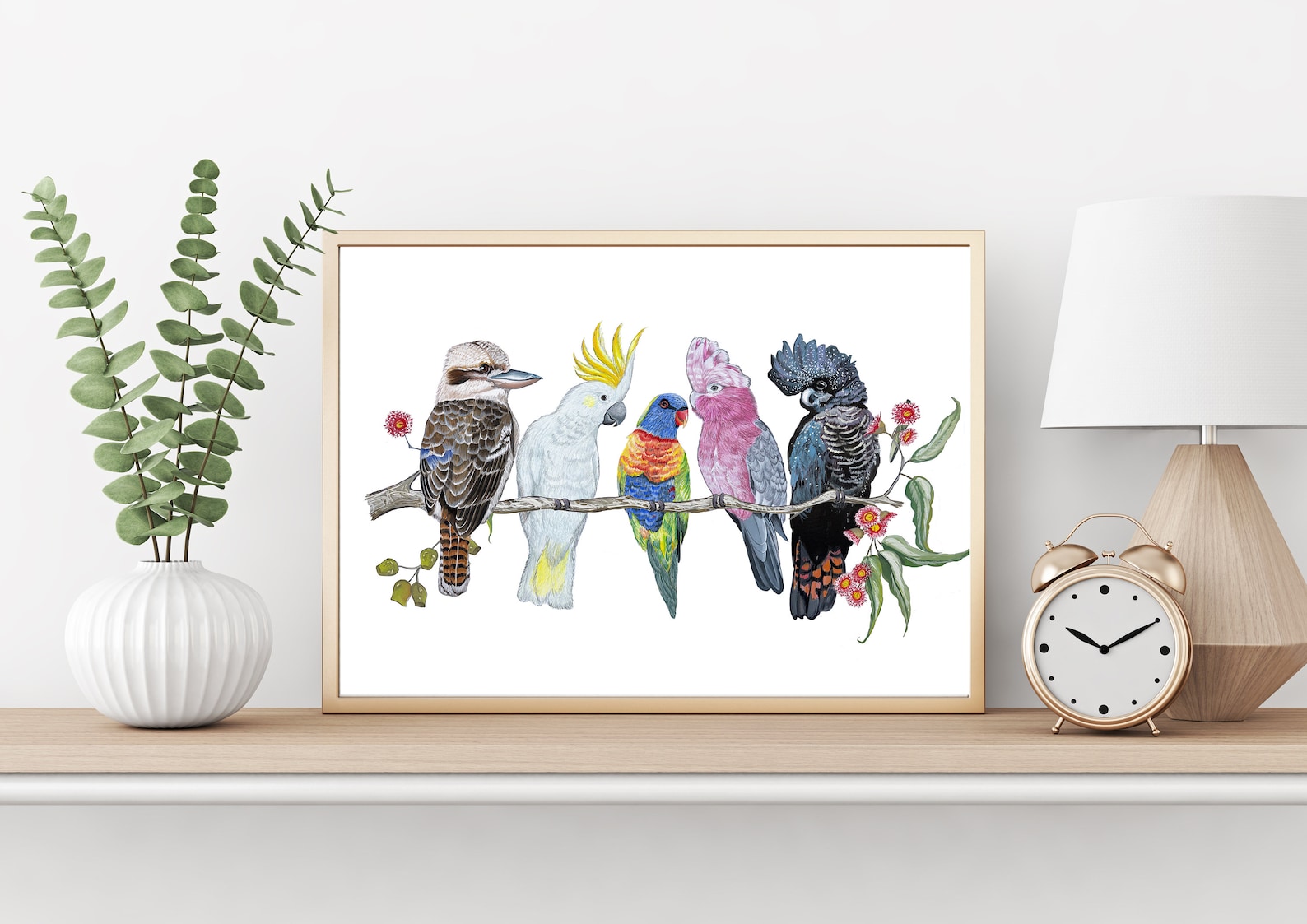 Australian Native Bird Print Kookaburra Black Cockatoo Rainbow Lorikeet ...