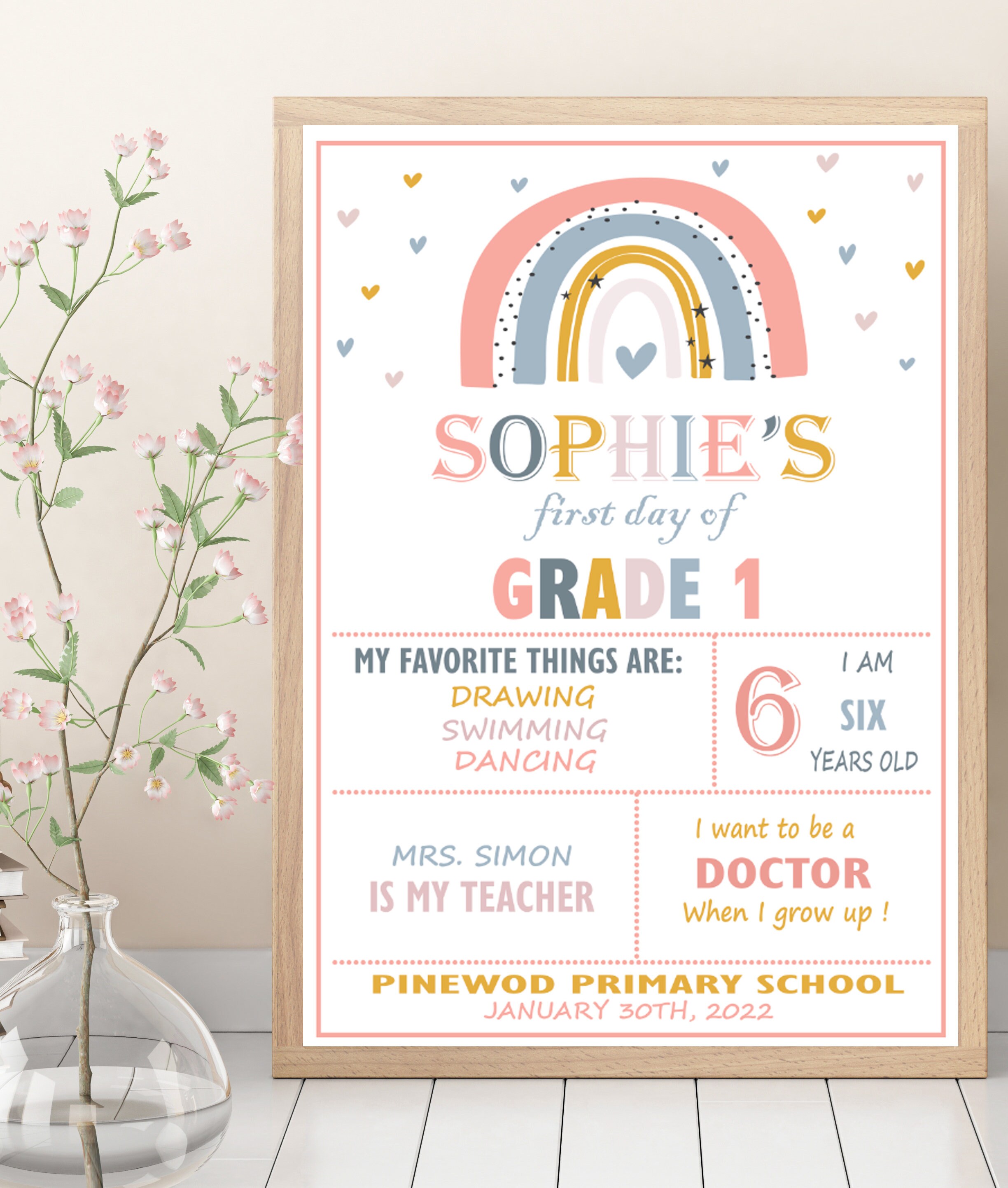 First Day of School Sign Boho Rainbow First Day of School Sign Digital ...