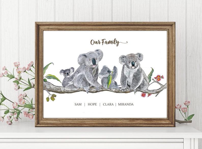 Personalised Koala Family Print Custom Gift Australian Animal ...