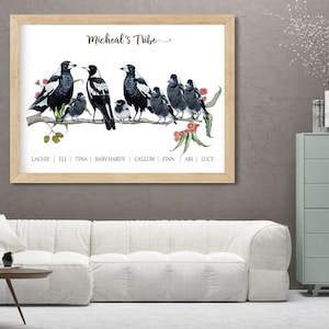 Personalised MAGPIE Family Print Custom Gift Australian Animal ...