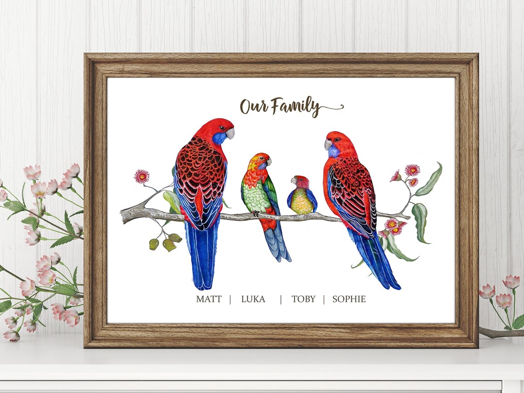 Personalised Crimson Rosella Family Print Custom Gift Australian Animal ...