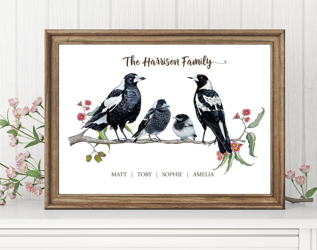 Personalised MAGPIE Family Print Custom Gift Australian Animal ...