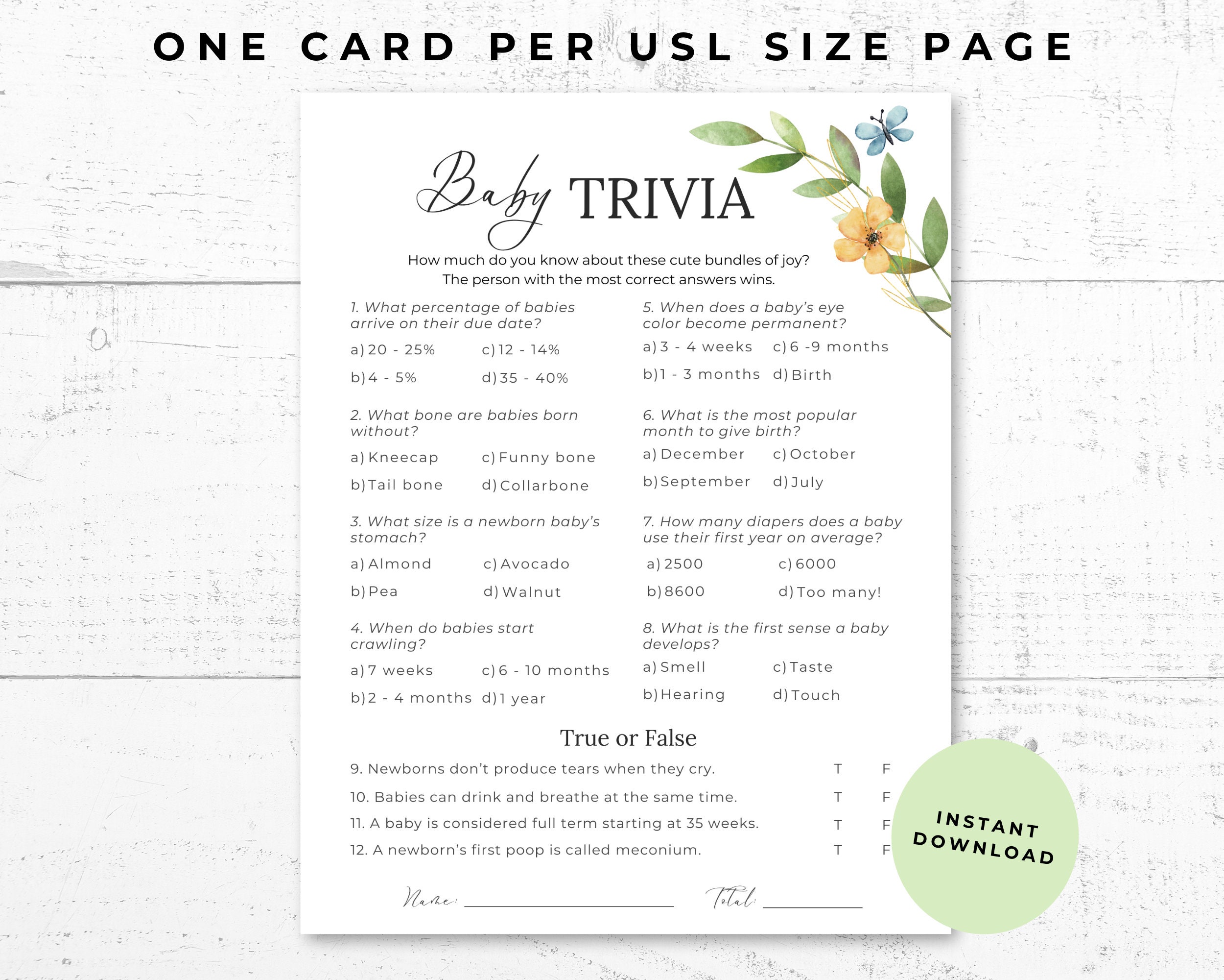 Baby Shower Trivia, Printable Baby Shower Games, Baby Trivia Game, Baby ...