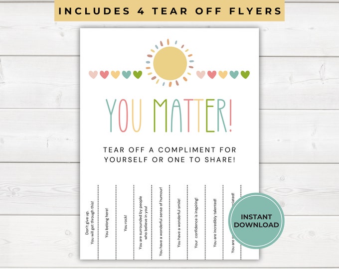 Editable Positive Affirmations for Kids, You Matter Tear off Flyer ...