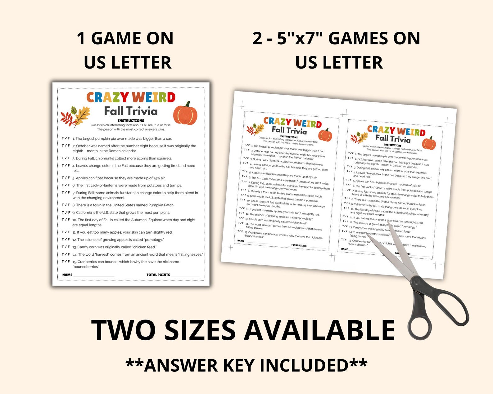 Fall Trivia Game Printable, Fall Classroom Activity, Fall Printables ...