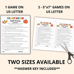 Fall Trivia Game Printable, Fall Classroom Activity, Fall Printables ...