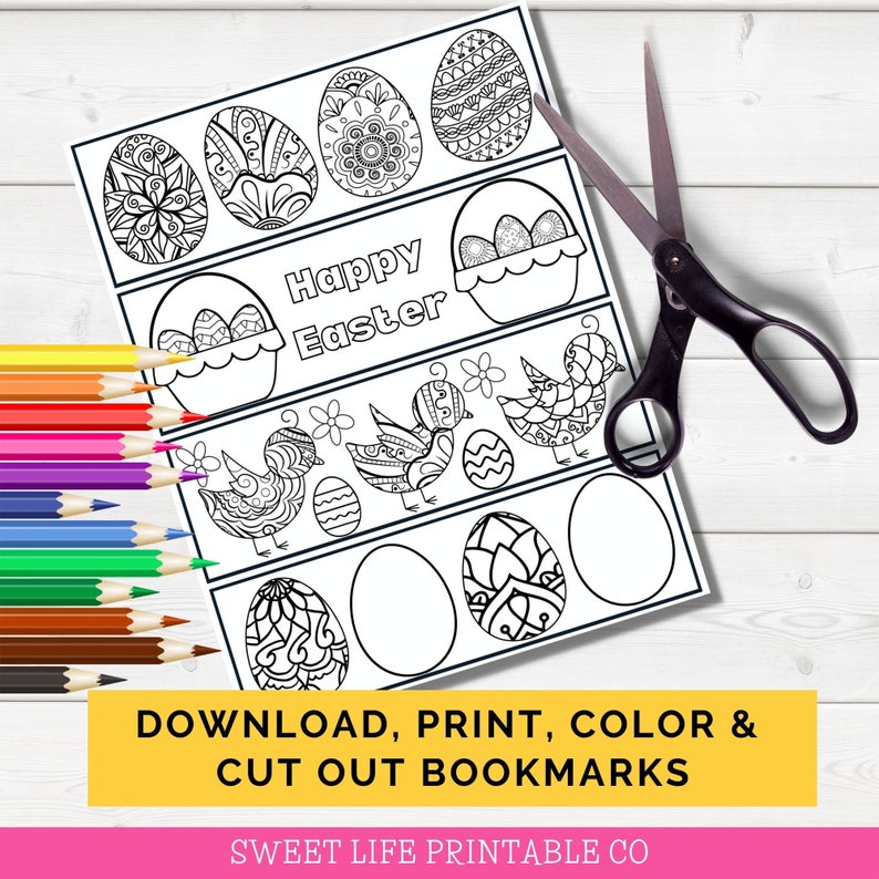 Easter Coloring Bookmarks, Printable, Easter Basket Stuffers, Easter ...