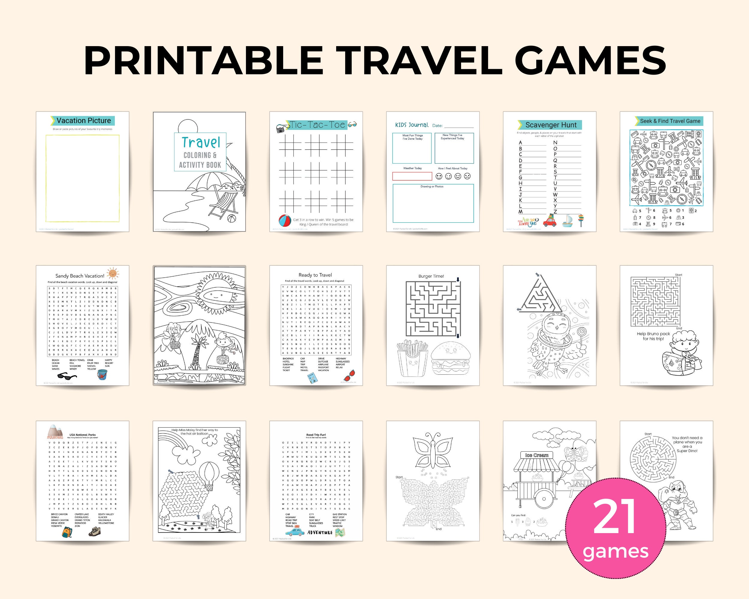 Printable Travel Games, Kids Travel Bingo, Kids Activity Pack, Tic Tac ...