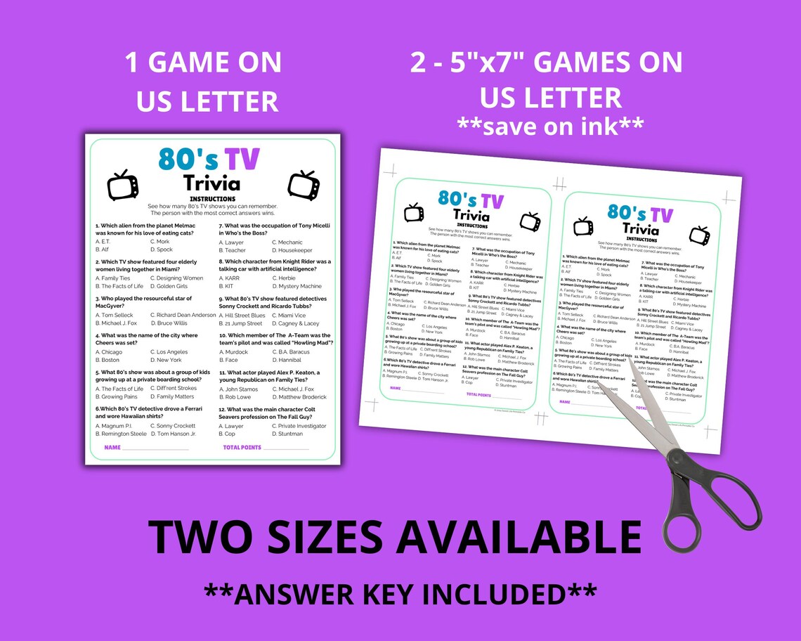 80's Trivia Game, Printable Decades Trivia, 80s Nostalgia, Pop Culture ...