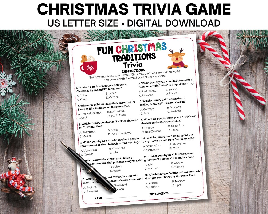 Christmas Trivia Game, Printable Christmas Traditions Trivia, Christmas ...
