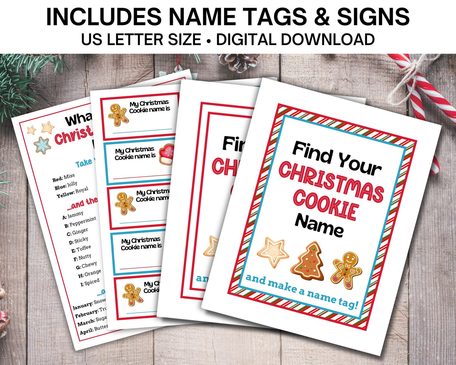 What's Your Christmas Cookie Name Game, Christmas Name Tags & Sign, Fun ...