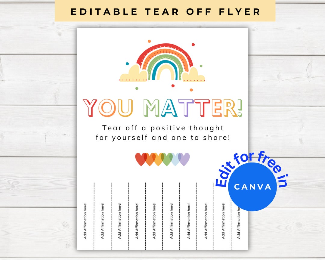 Editable You Matter Tear off Flyer, Positive Affirmations for Kids ...