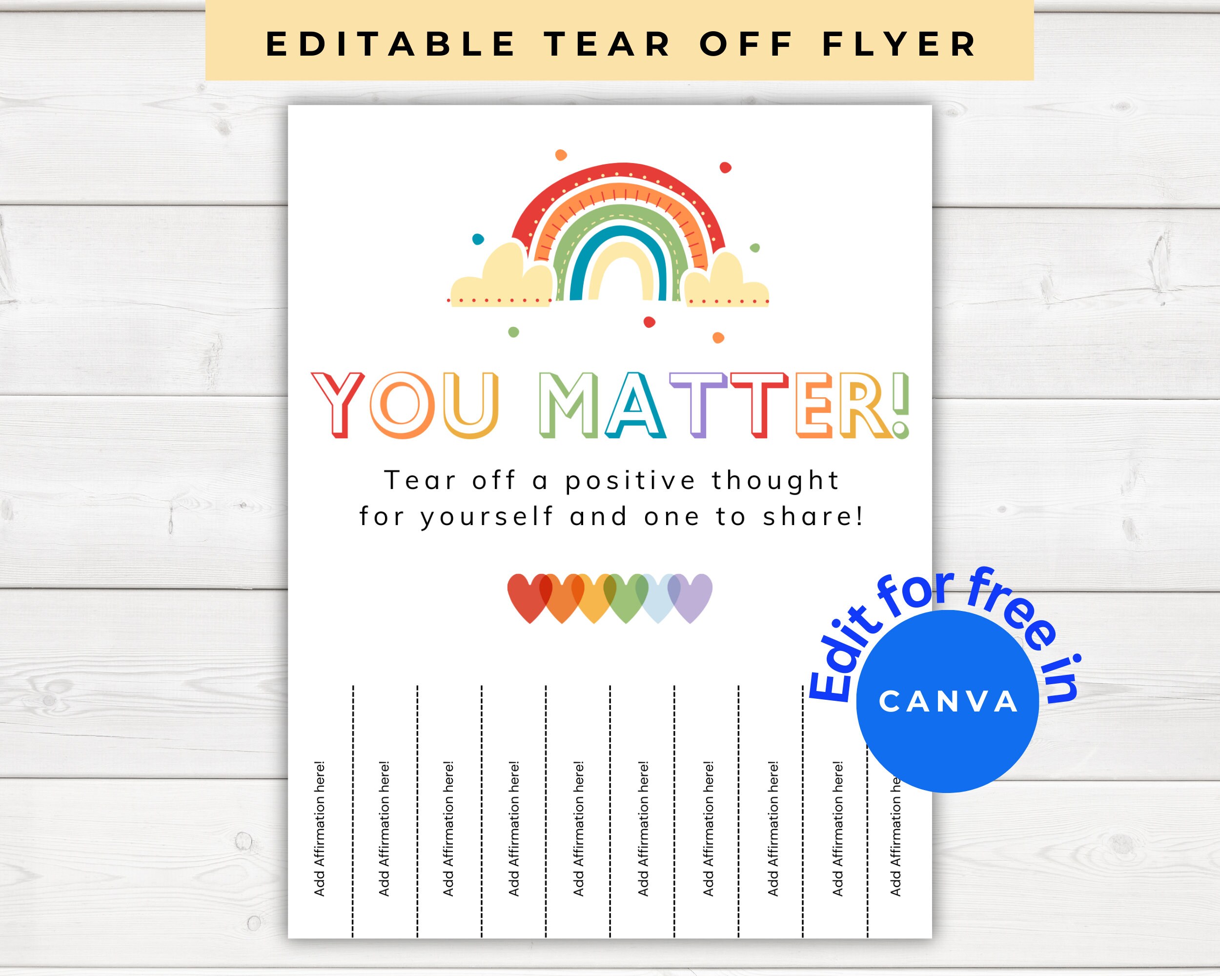 Editable You Matter Tear off Flyer, Positive Affirmations for Kids ...