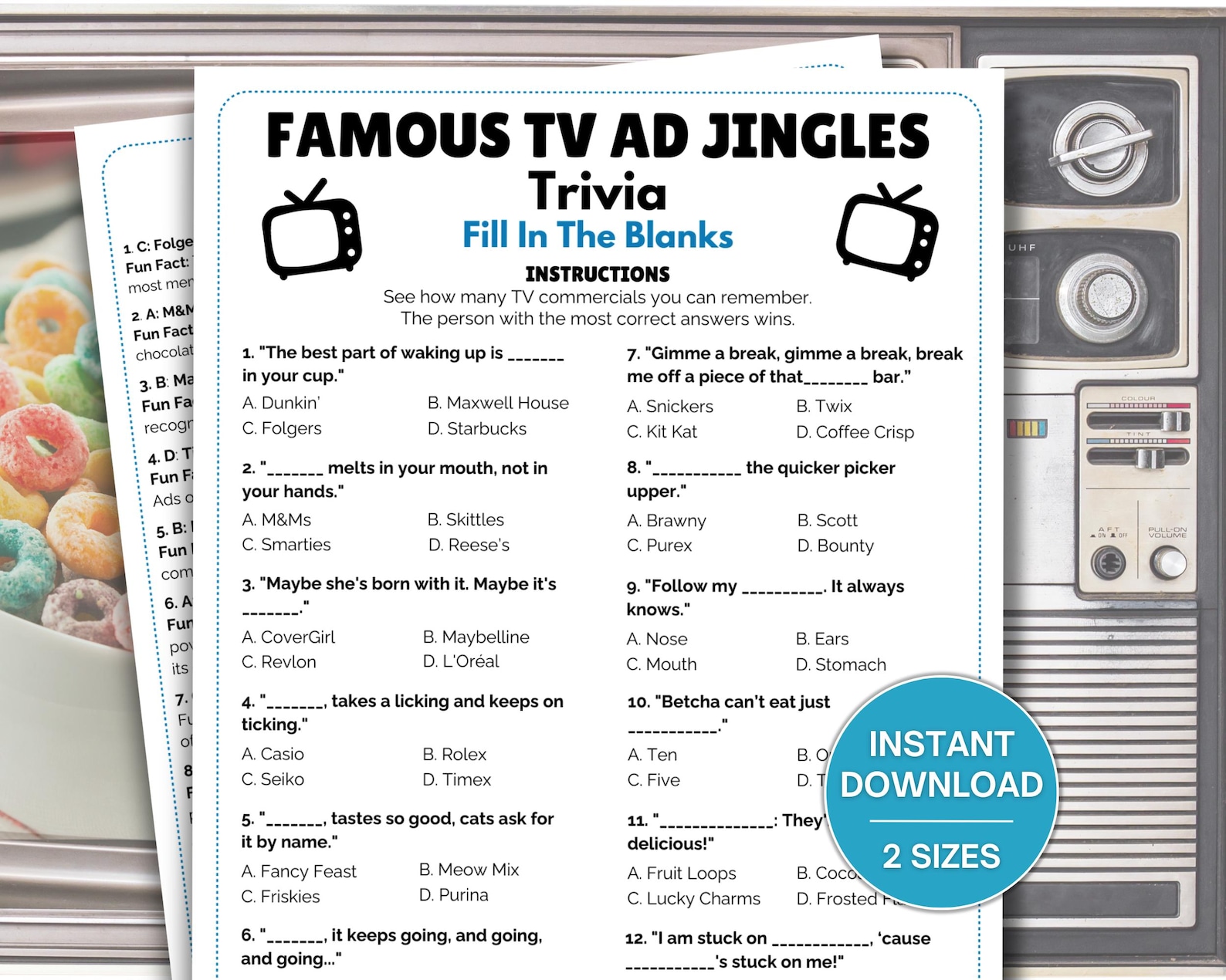 TV Commercials Trivia Game, TV AD Jingles Trivia, Family Game Night ...