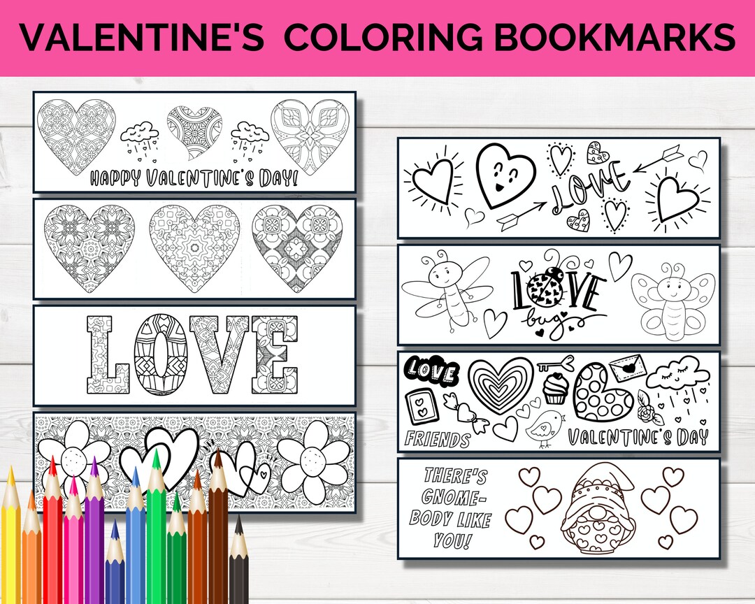 Printable Valentine's Coloring Bookmarks, Valentine Coloring Pages ...