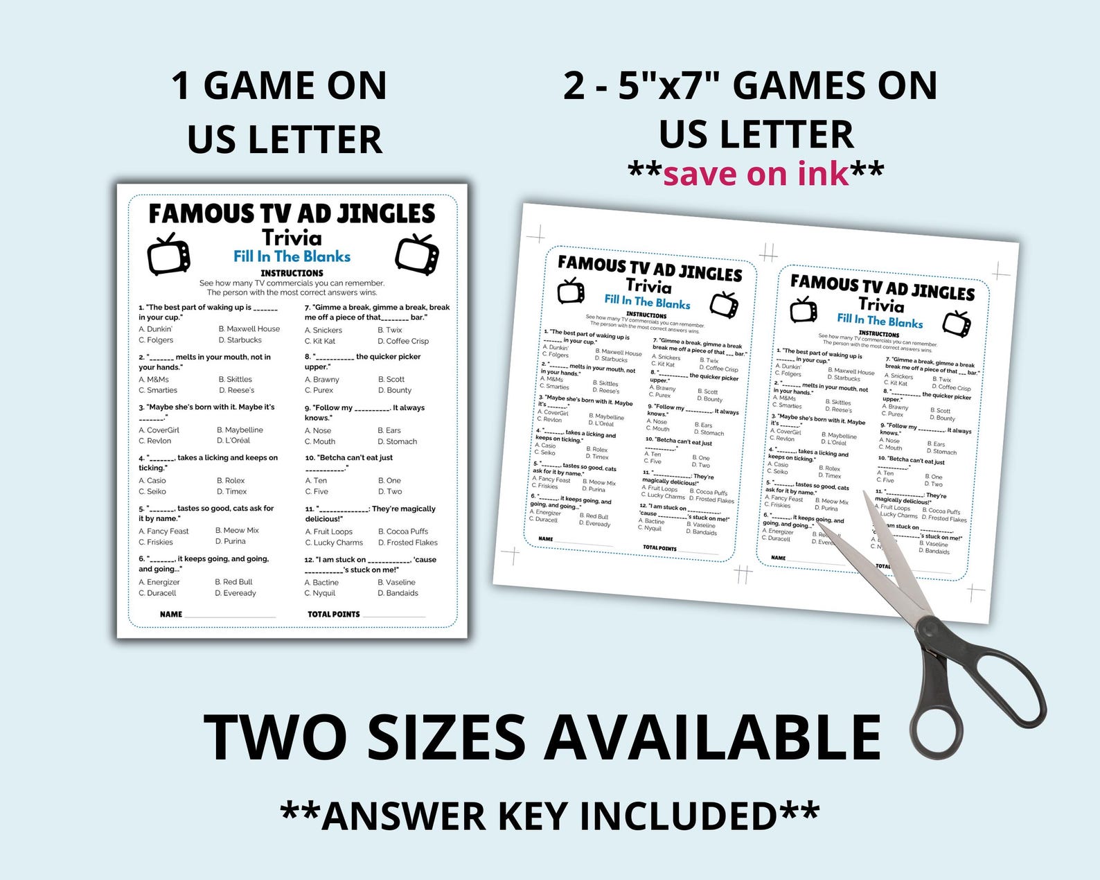 TV Commercials Trivia Game, TV AD Jingles Trivia, Family Game Night ...