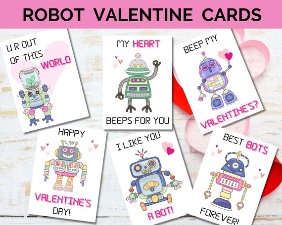 Etiquetas Imprimibles De San Valentín Con Robots