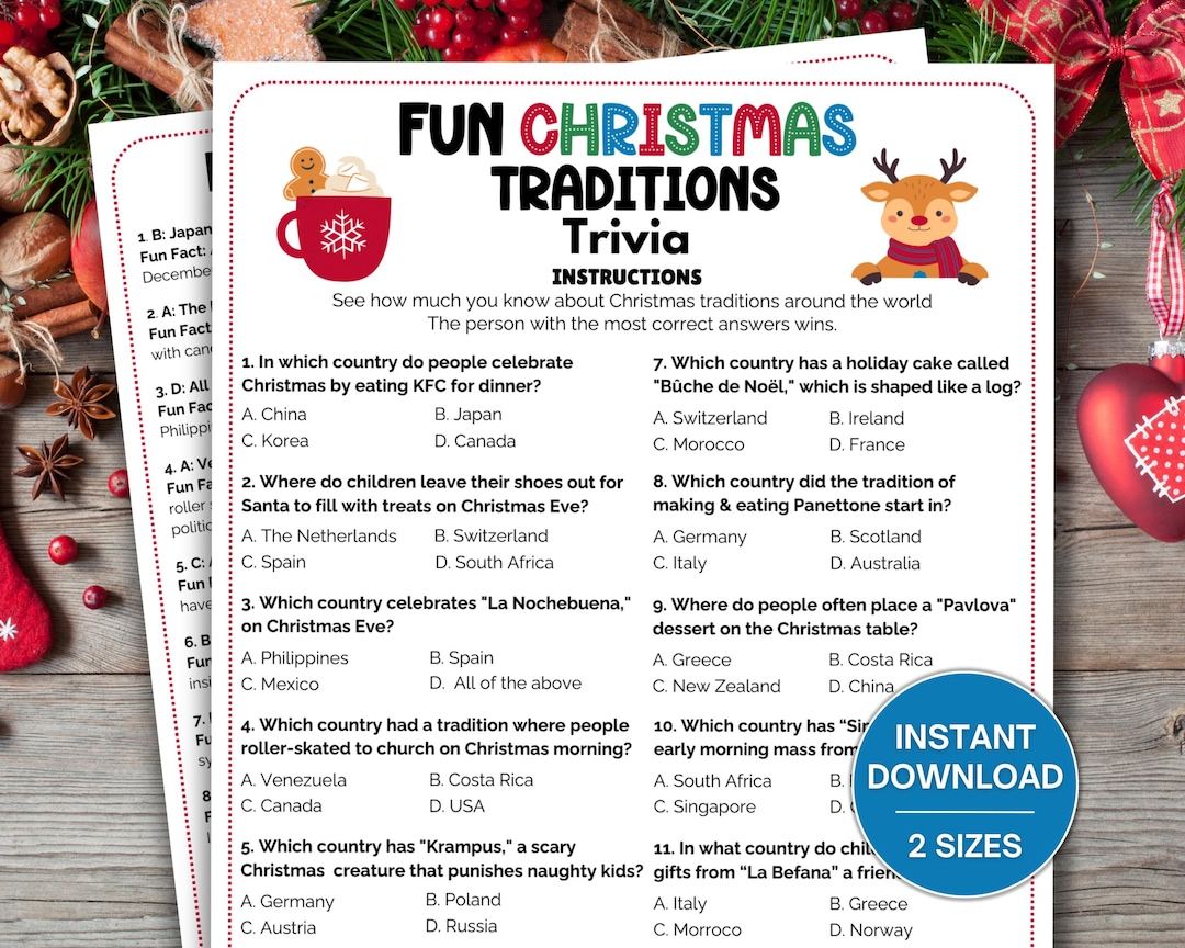 Christmas Trivia Game, Printable Christmas Traditions Trivia, Christmas ...
