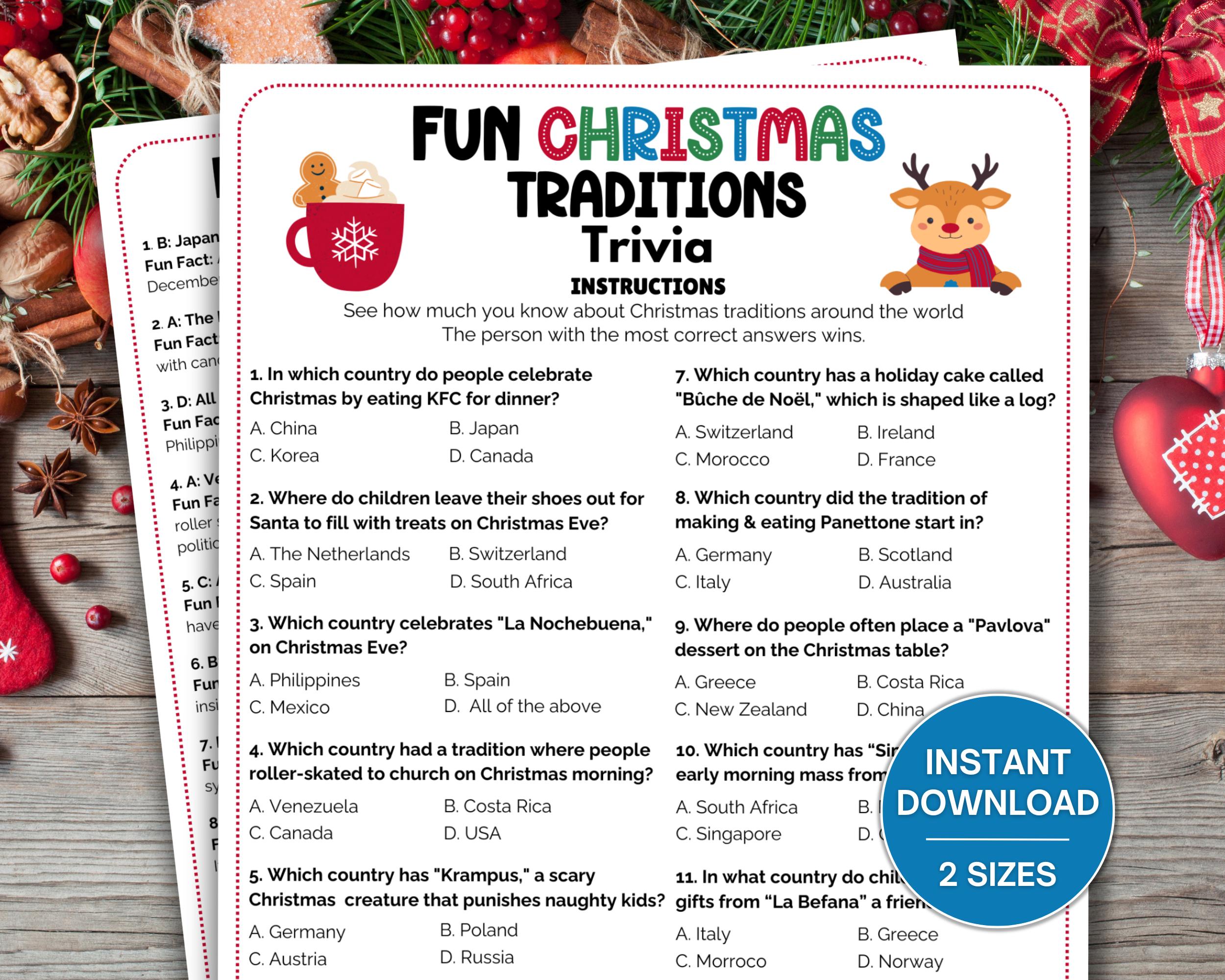 Christmas Trivia Game, Printable Christmas Traditions Trivia, Christmas ...