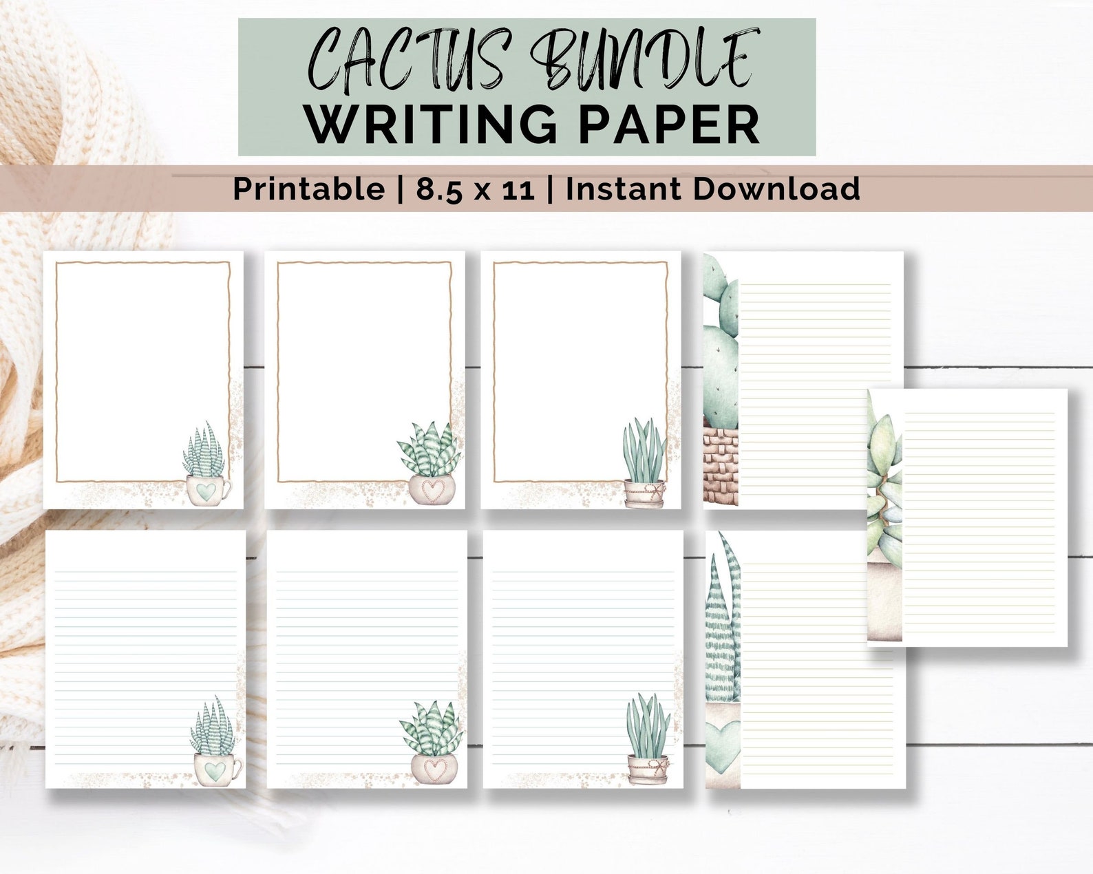 Cactus Cute Stationery Set Letter Writing Set Printable - Etsy