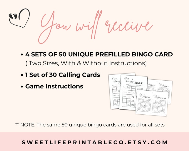 Printable Baby Shower Bingo Set, 50 Minimalist Baby Bingo Game Cards ...