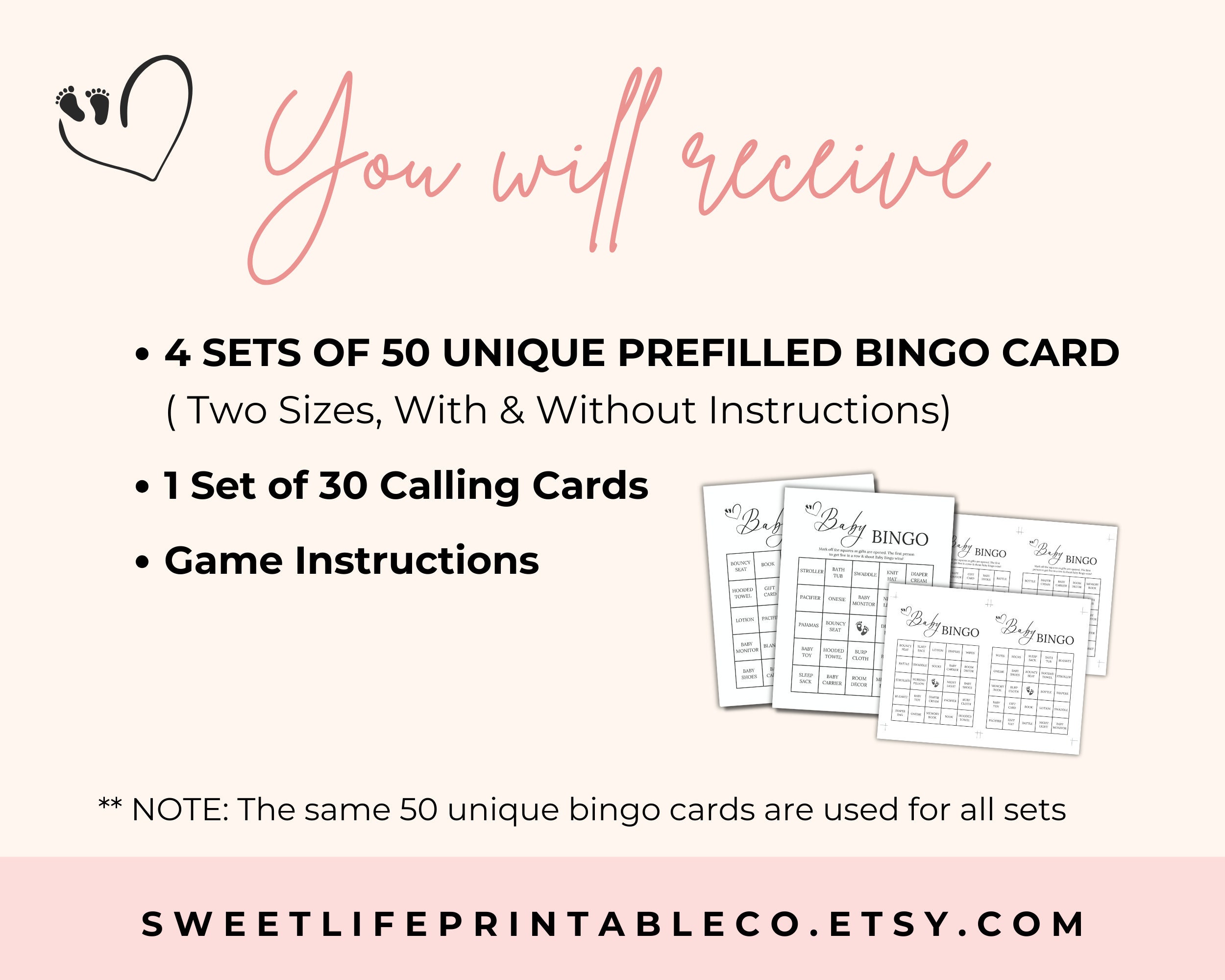Printable Baby Shower Bingo Set, 50 Minimalist Baby Bingo Game Cards ...