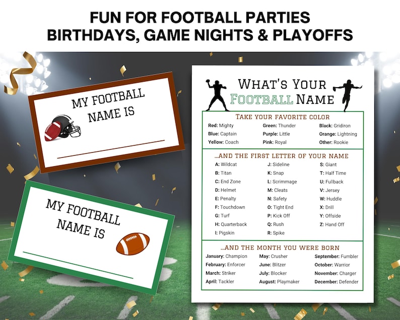 What's Your Football Name Printable, Football Party Games, Name Tags ...