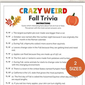 Fall Trivia Game Printable, Fall Classroom Activity, Fall Printables ...