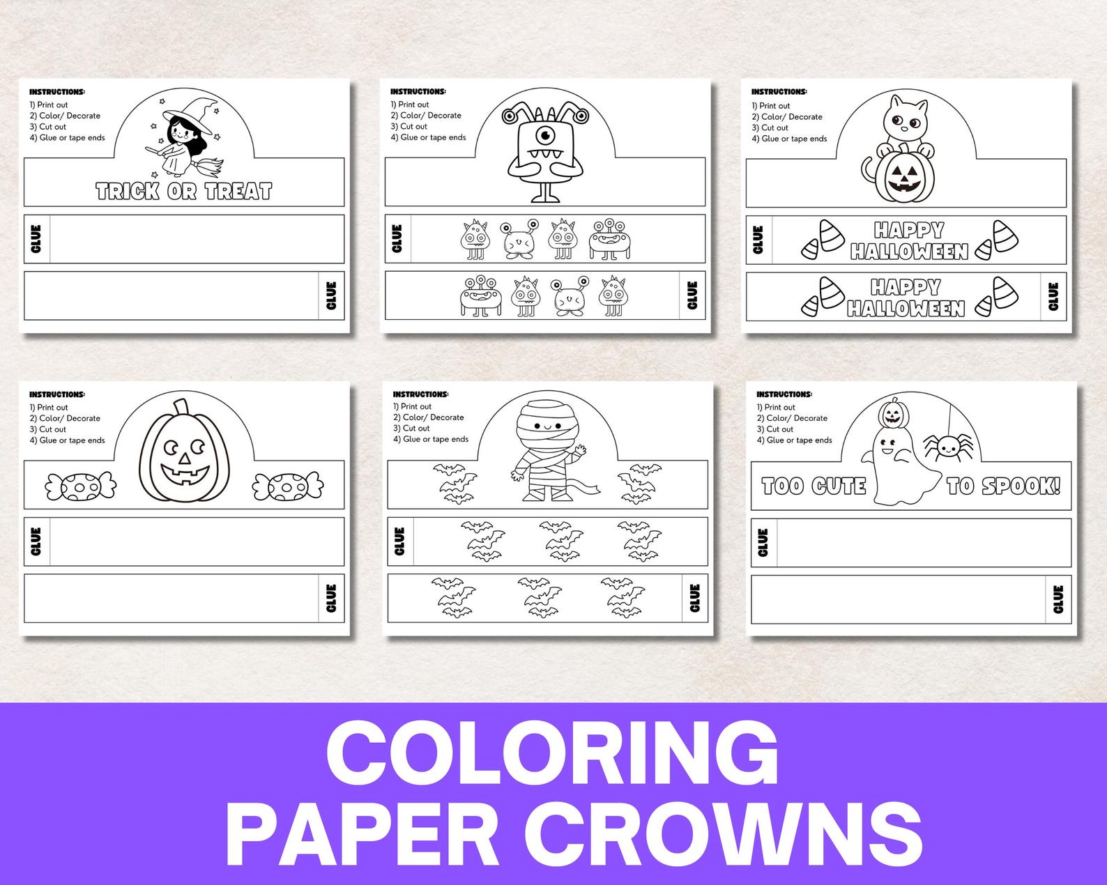 Halloween Paper Crown, Halloween Coloring Craft, Halloween Headband ...