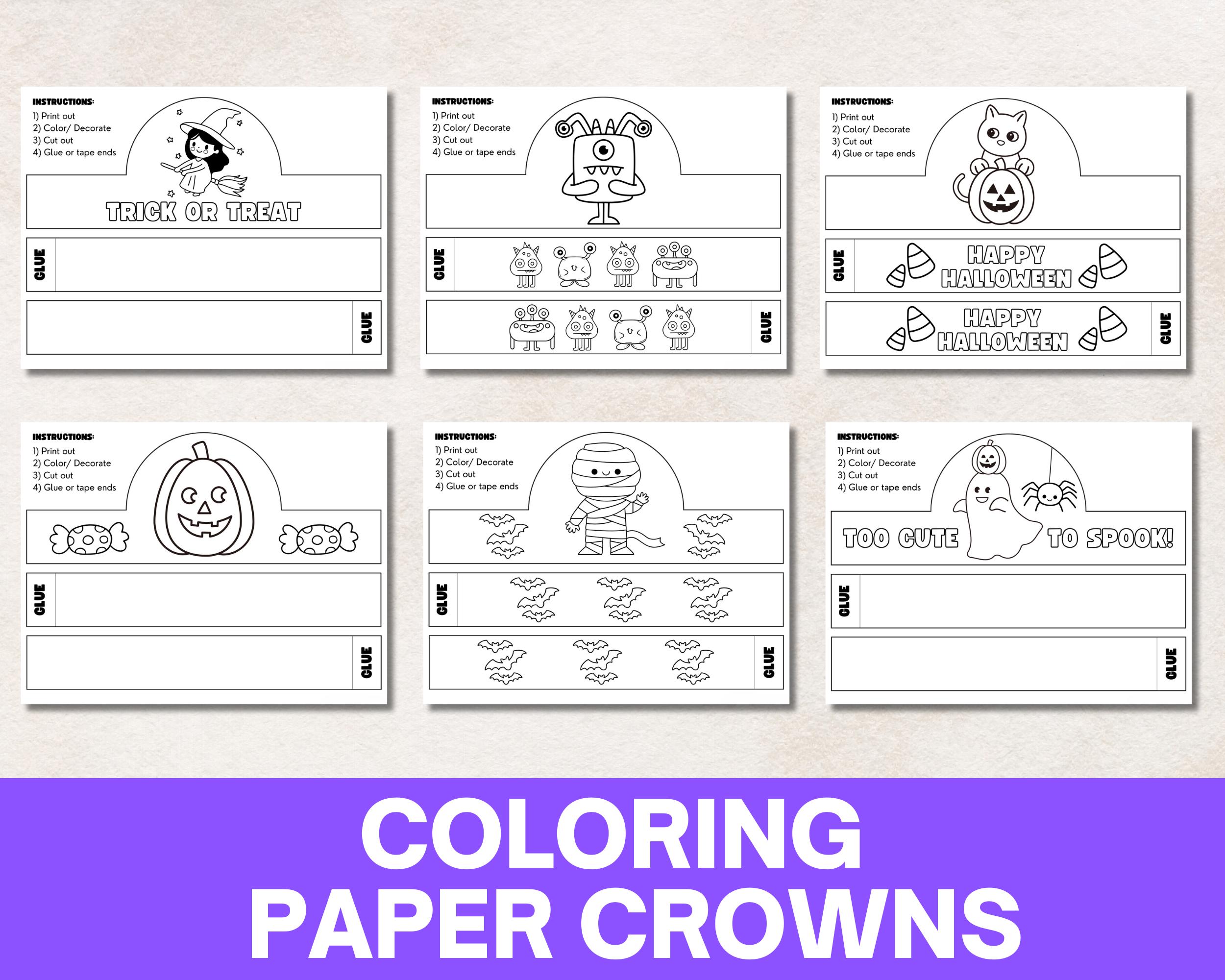 Halloween Paper Crown, Halloween Coloring Craft, Halloween Headband ...