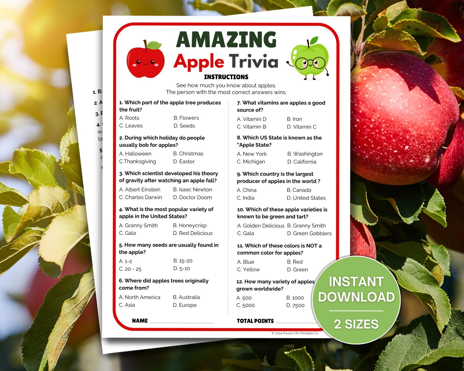Apple Trivia Game Printable, Fall Trivia Game, Fall Printables, Office ...