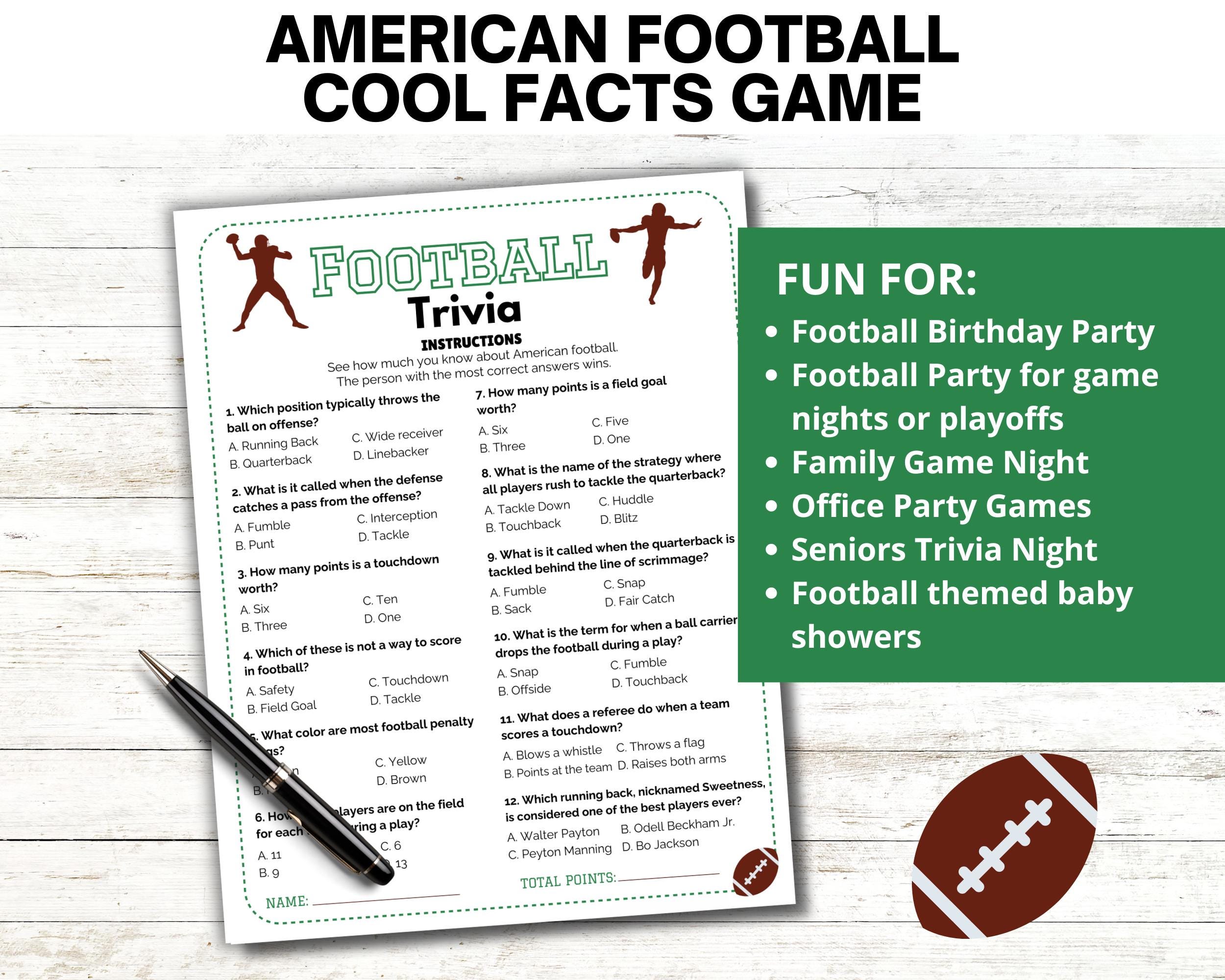 Football Trivia Game, Printable Trivia Questions, Football Party Games ...
