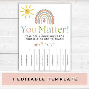 Editable Positive Affirmations for Kids, You Matter Tear off Flyer ...