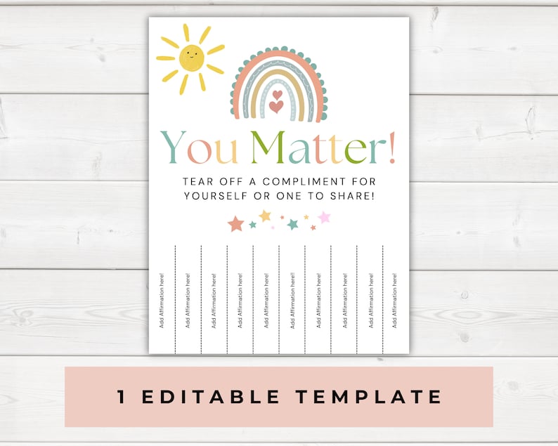 Editable Positive Affirmations for Kids, You Matter Tear off Flyer ...