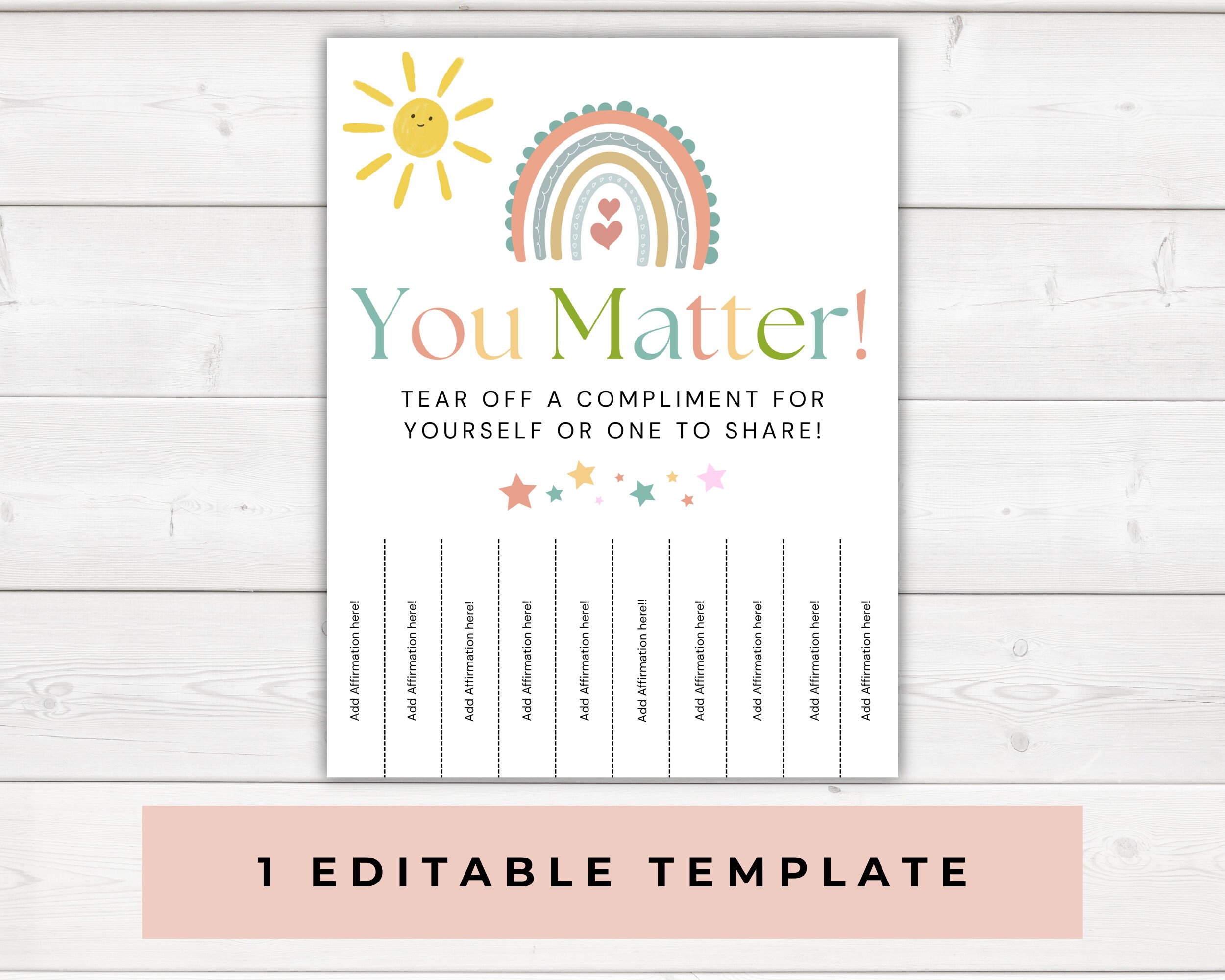 Editable Positive Affirmations for Kids, You Matter Tear off Flyer ...