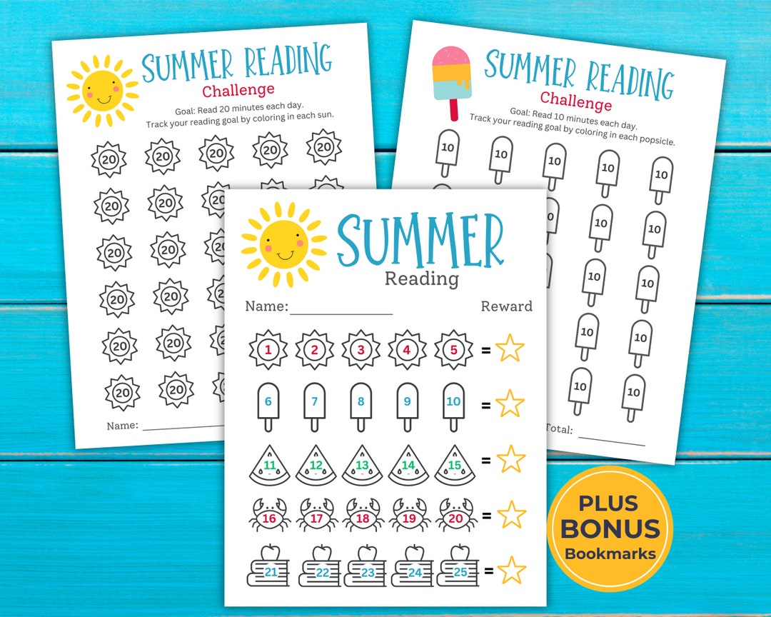 Kids Summer Book Log, Cute Bookmarks for Kids, Printable Summer Reading ...
