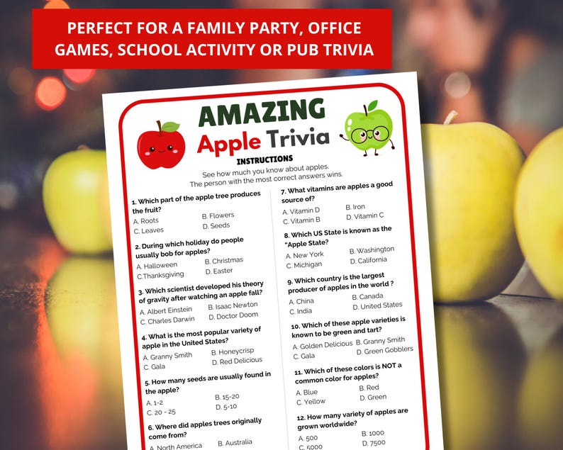 Apple Trivia Game Printable, Fall Trivia Game, Fall Printables, Office ...