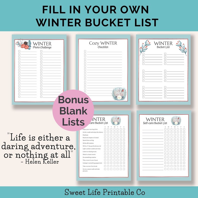 Winter Bucket List Printable Travel Bucket List Kids Bucket - Etsy