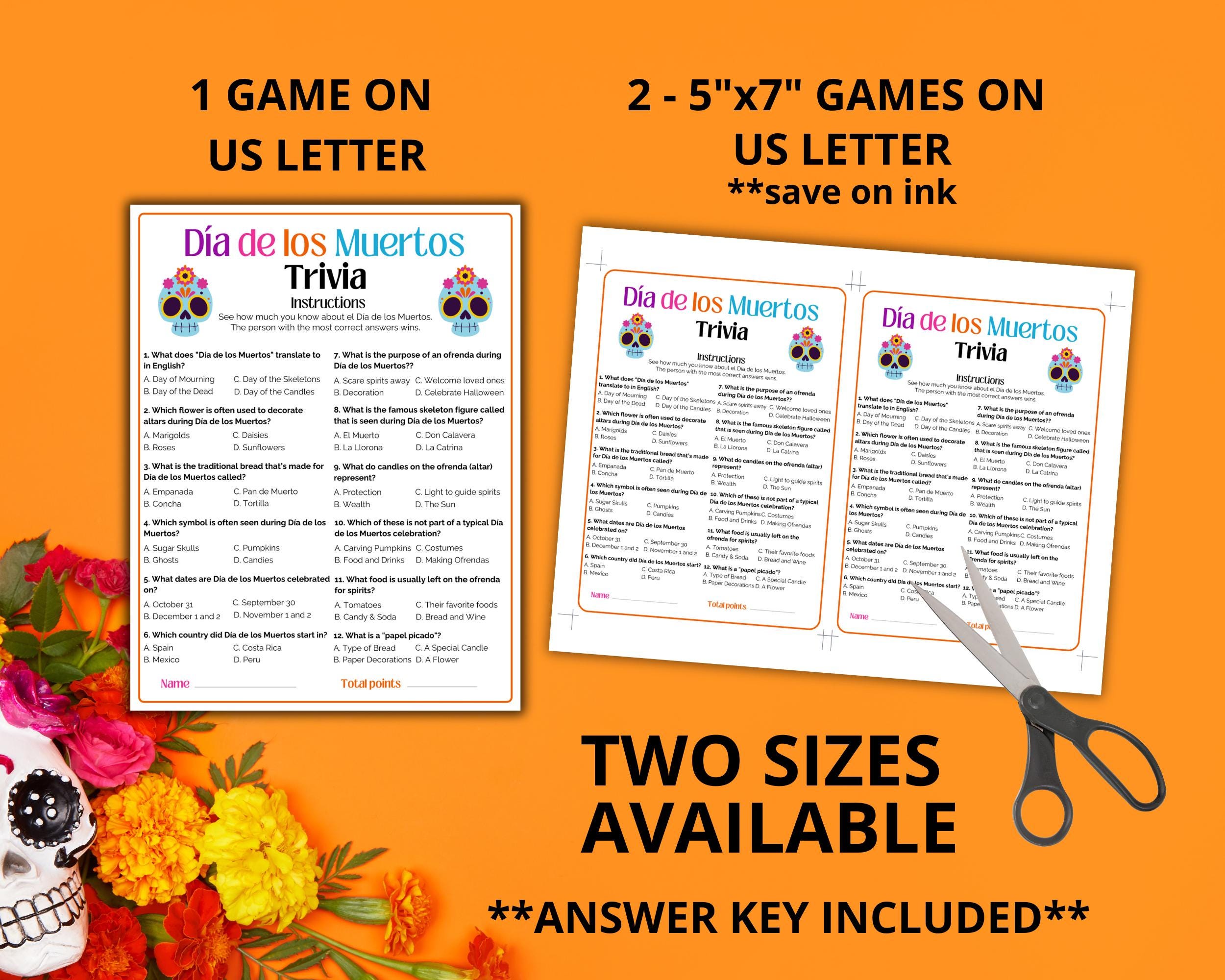 Dia De Los Muertos Trivia Game, Printable Games for Teachers, Mexican ...