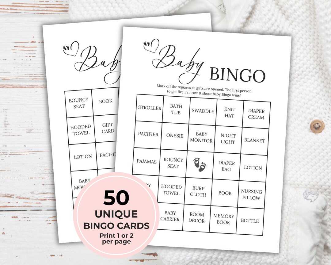 Printable Baby Shower Bingo Set, 50 Minimalist Baby Bingo Game Cards ...