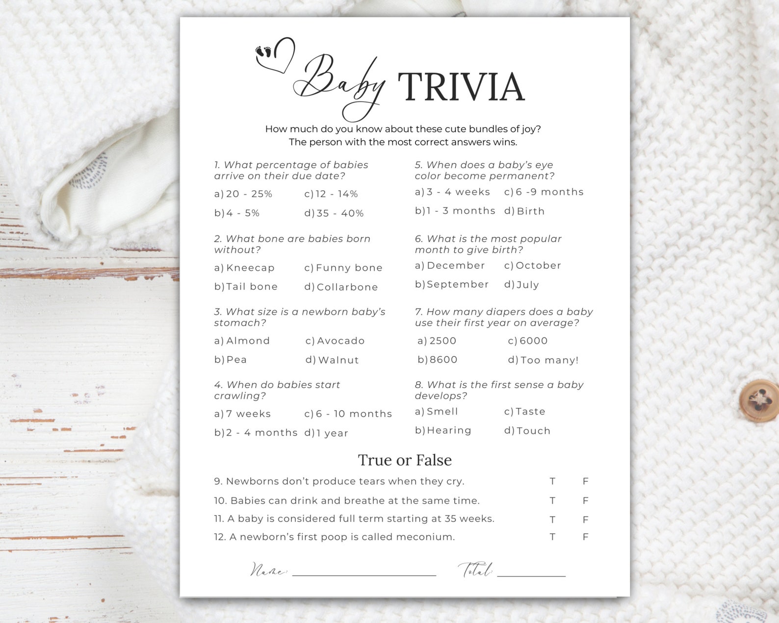Minimalist Baby Shower Trivia, Printable Baby Shower Games, Baby Trivia ...