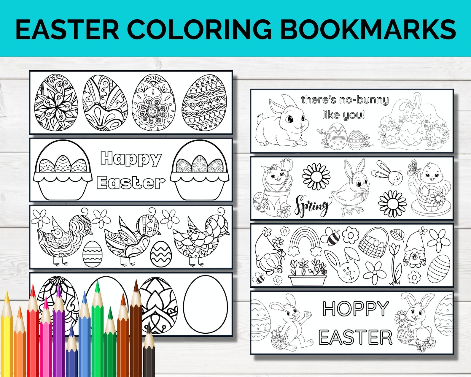 Easter Coloring Bookmarks, Printable, Easter Basket Stuffers, Easter ...