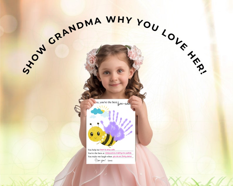 Grandparents Day Handprint, Birthday Gift for Mom, I Love My Mom Bee ...