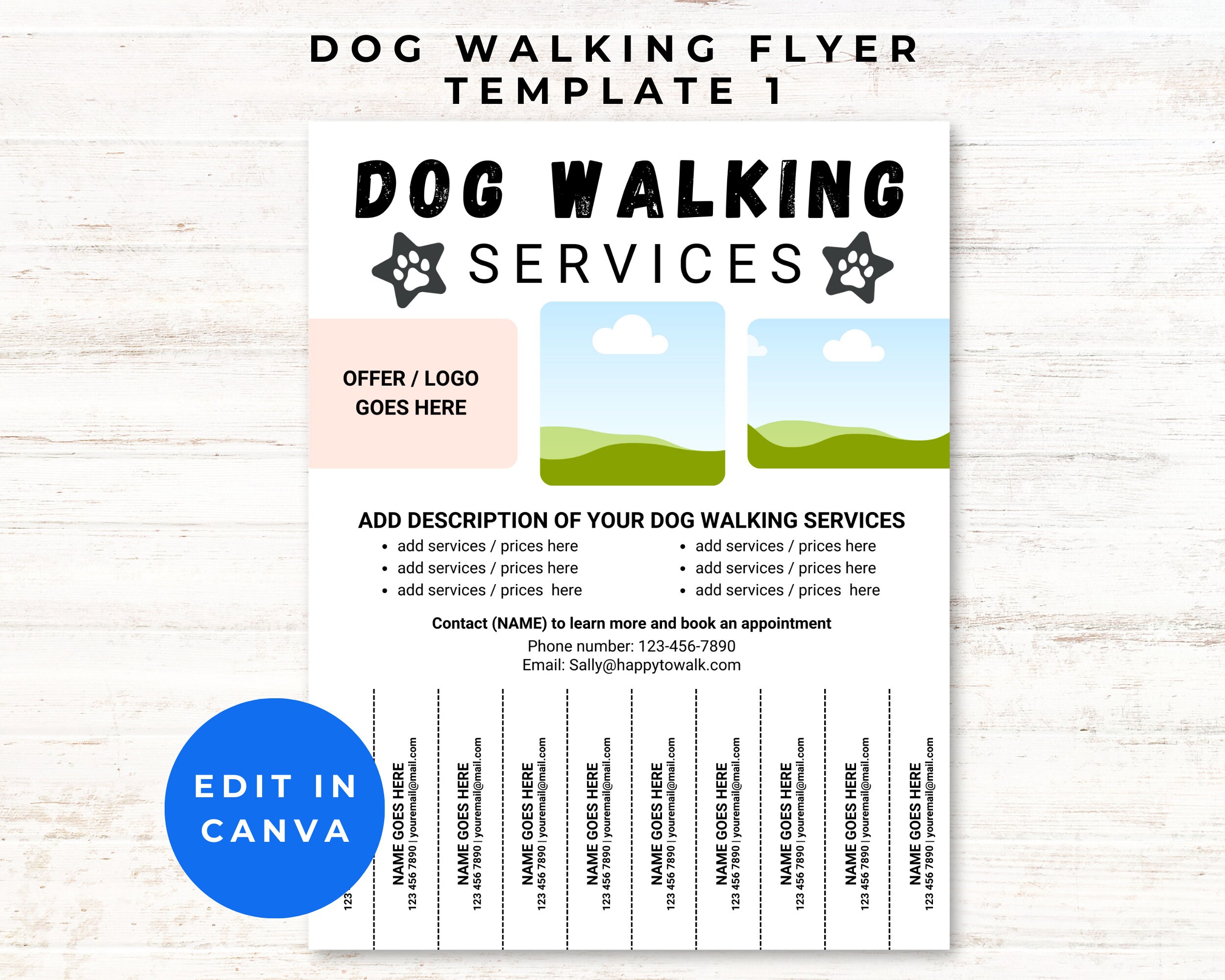 Editable Dog Walking Flyer, Dog Walker Tear off Flyer, Customizable ...