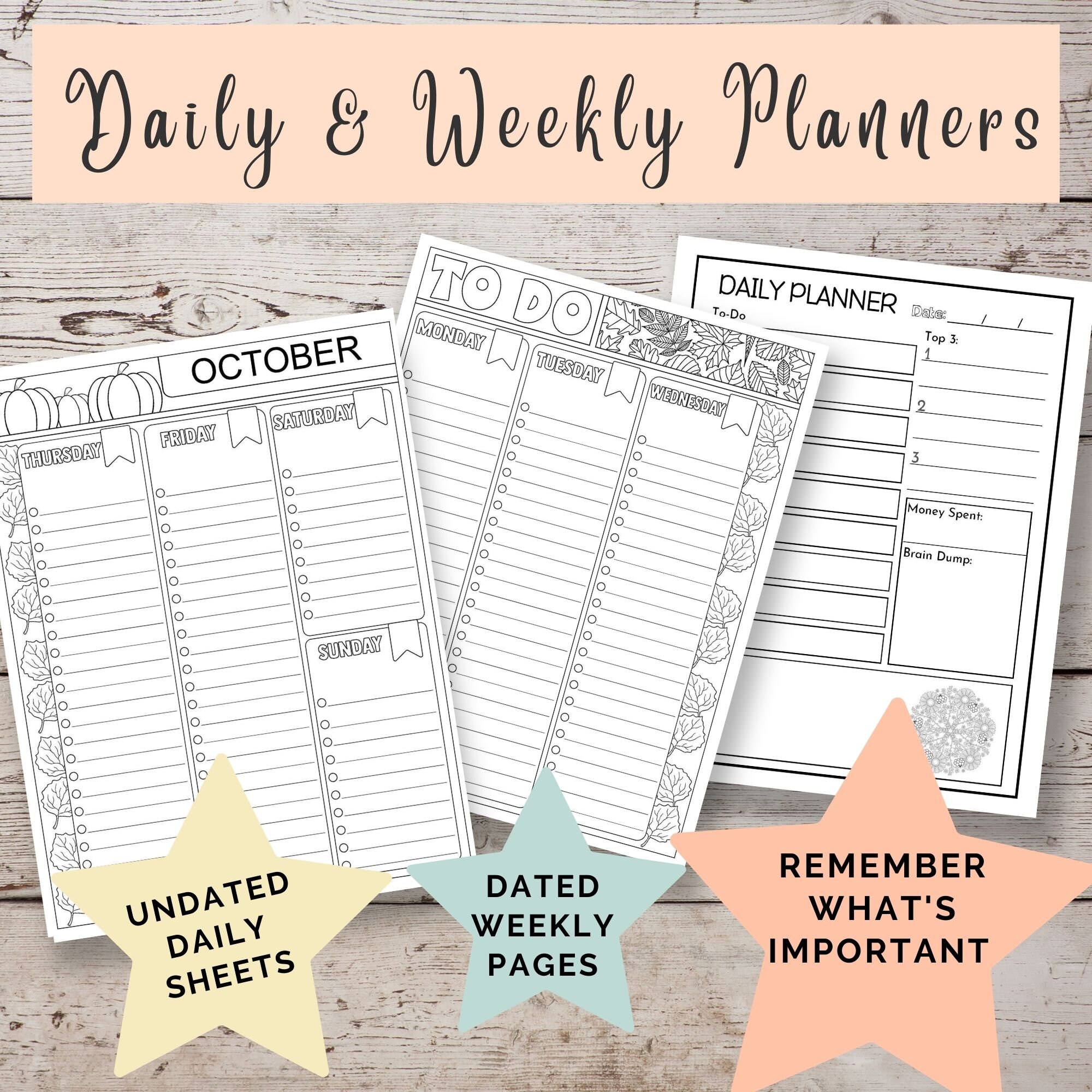 October Undated Planner Printable, October Calendar, Weekly Planner ...