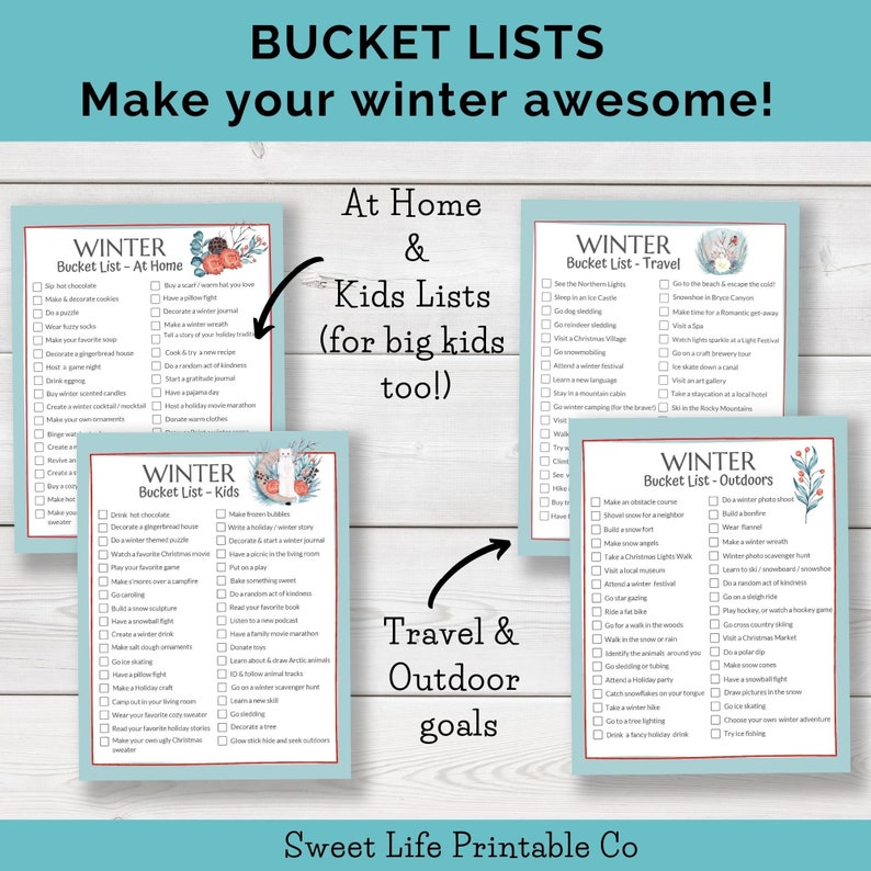 Winter Bucket List Printable Travel Bucket List Kids Bucket - Etsy