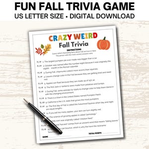 Fall Trivia Game Printable, Fall Classroom Activity, Fall Printables ...